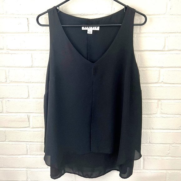 Ava & Viv | Tops | Ava Viv X Black Chiffon Split Tank | Poshmark